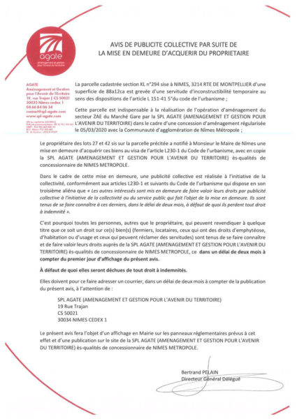 Avis de publicité collective par suite de la mise en demeure d’acquérir ...